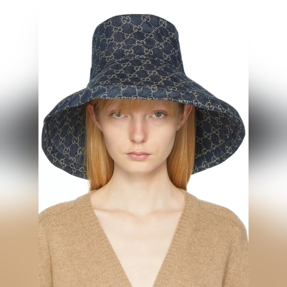 Gucci | Accessories | Gucci Gg Supreme Raw Denim Canvas Monogram Jacquard Wide Brim Bucket Hat ...